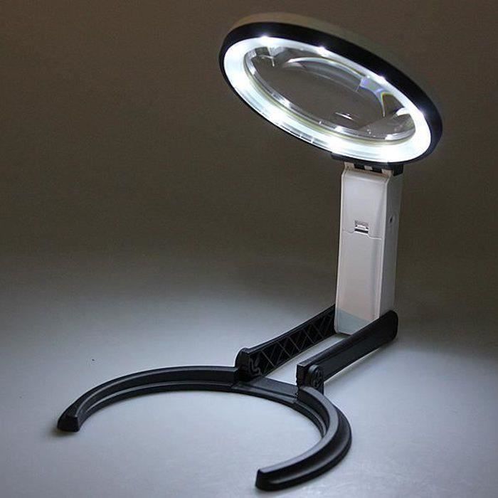 10 LED Lampe Loupe Optique Pliable Grossissement 2x 5x 110-240V PRISE ...