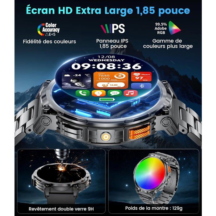 Montre Connectée Homme, 1,85'' Hd Écran Avec 730Mah Batterie,Fréquence ...
