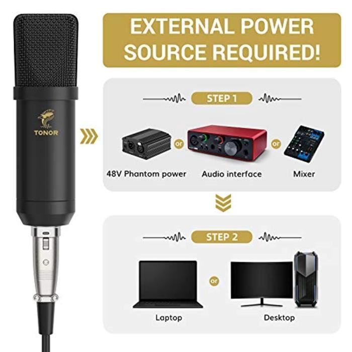 Microphone à Condensateur, TONOR Micro Cardioïde XLR Professionnel avec ...