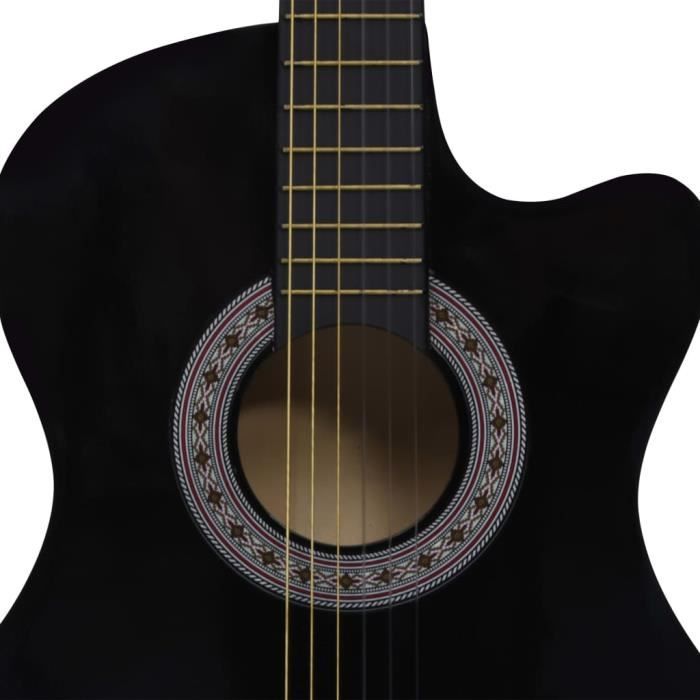 LE SHOP Guitare acoustique pan coupé western 6 cordes Noir 38' 130113 ...