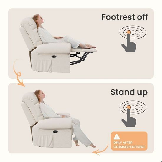 Fauteuil de Relax Réglable électrique en Velours Teddy,Fauteuil Canapé ...