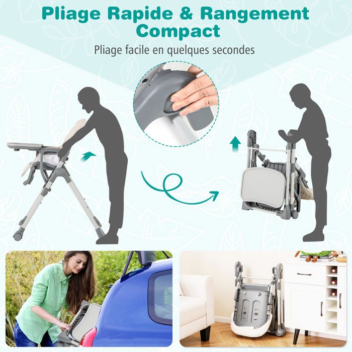 Chaise Haute Bébé Pliante COSTWAY avec Repose-pieds, Plateau Détachable ...