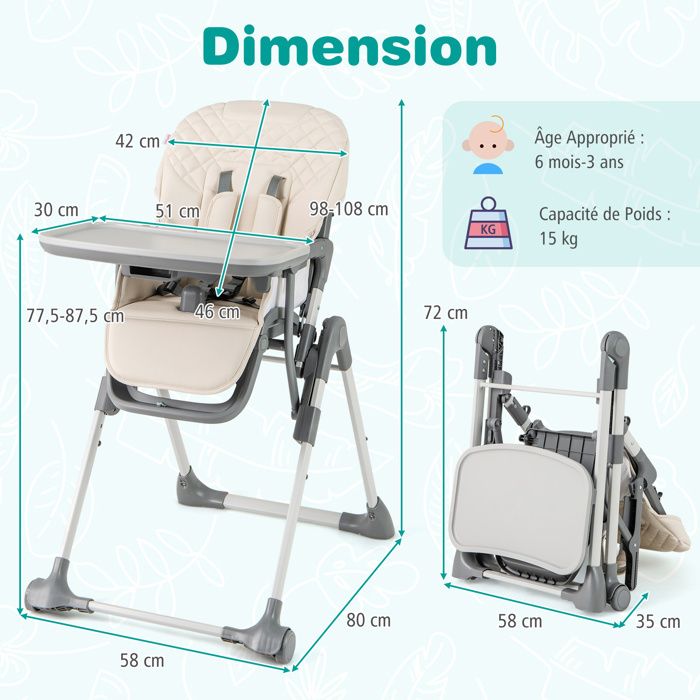 Chaise Haute Bébé Pliante COSTWAY avec Repose-pieds, Plateau Détachable ...