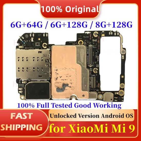 6G-64G-100% Original pour Xiaomi 9 Carte Mère 128gb Débloqué Km 9 Mi9 M9 Carte Mère 64 go avec ...