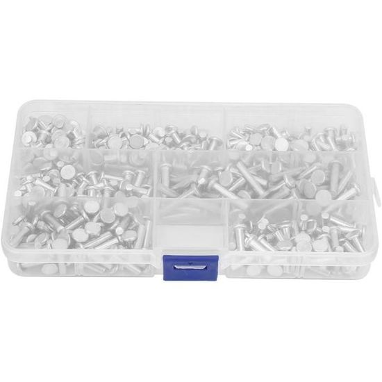 350 pièces M4 Rivets solides tête plate Rivets en aluminium Assortiment ...