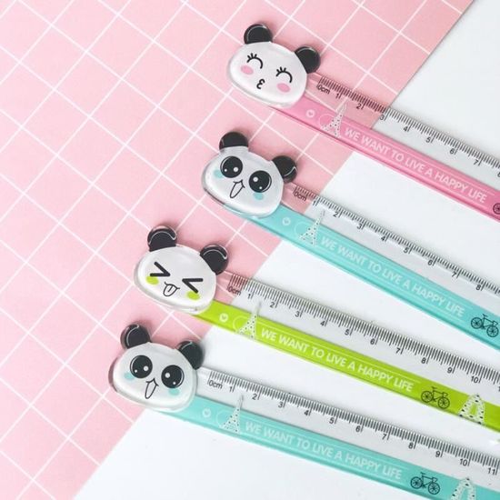 Regle - equerre,Règle droite Panda mignon Kawaii,2 pièces,mesure,dessin ...