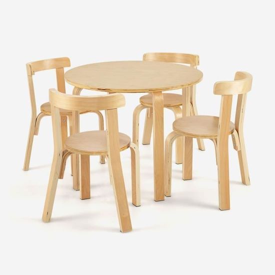 COSTWAY Table d'Enfant Ronde avec 4 Chaises - Bois de Peuplier et Bois ...