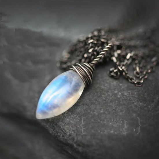 Chaine De Cou Vendue Seule JEO9F Vintage goutte d'eau pierre de lune pendentif collier dames ...