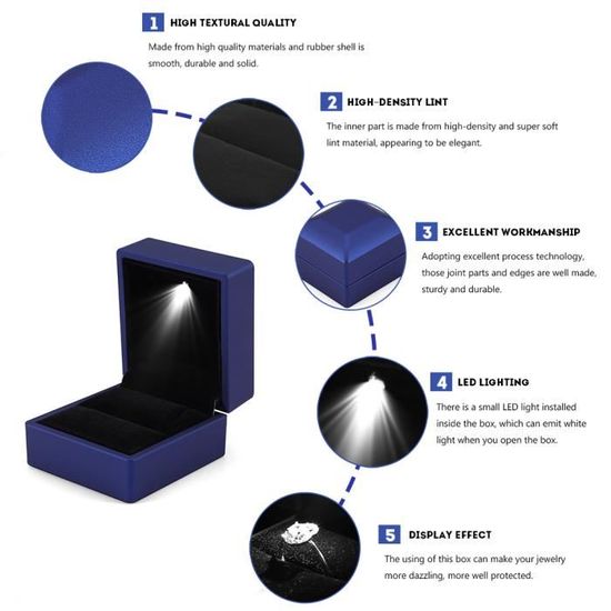 Boîte de rangement à anneau lumineux à LED Vitrine à bijoux Cadeau Bleu ...