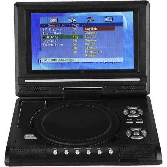 Lecteur Dvd Portable 7 Pouces Écran Rechargeable Tv Chargeur De Voiture ...