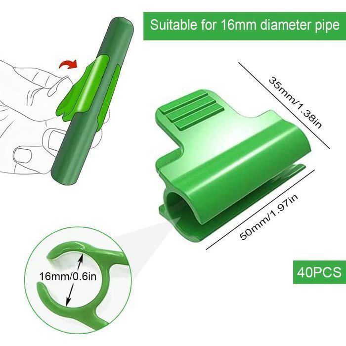 40 Pièces Clips pour Serre 16mm Clip pour Tige de Tube de Serre Clip de ...