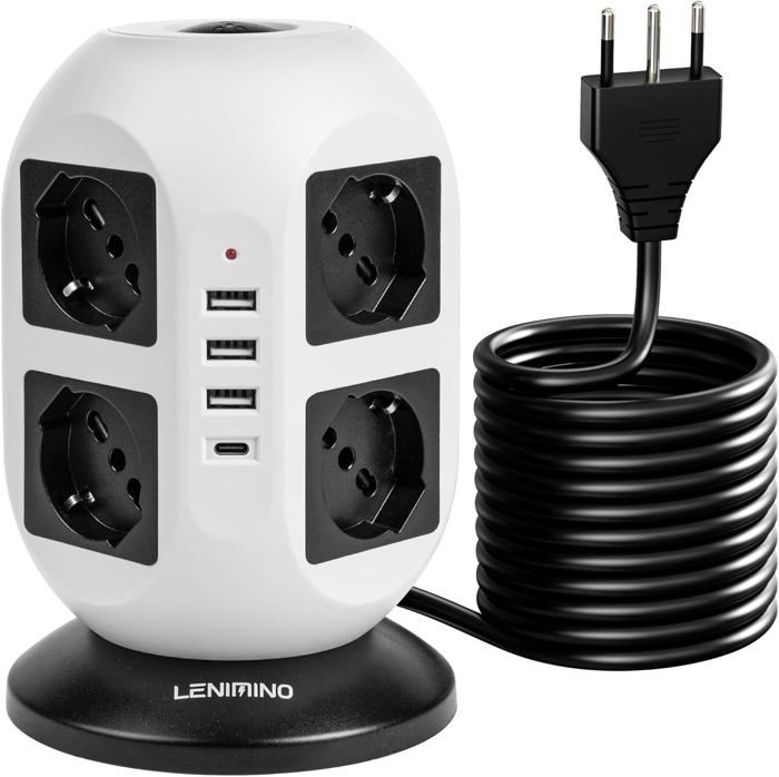 Multiprise Avec Usb, Multiprise Verticale Avec 8 Prises Et 3 Usb, 1 Usb ...