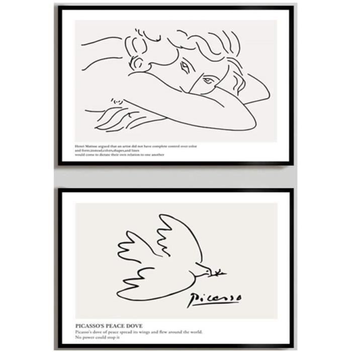 Art Picasso et Matisse Fille Pigeon Dessin au Trait Art Mural sur Toile ...
