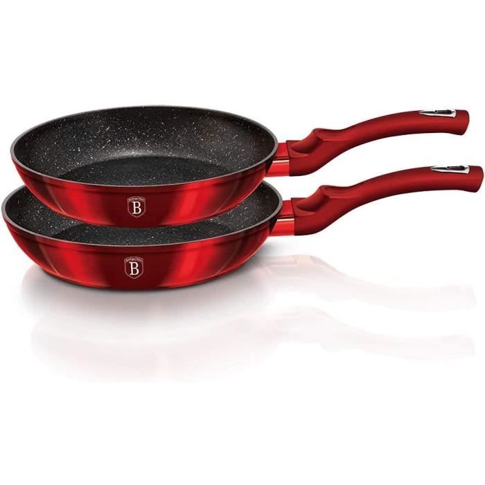 Lot De 2 Poêles À Frire En Aluminium Avec Revêtement En Marbre Anti-Adhésif Pour La Cuisine Et L ...