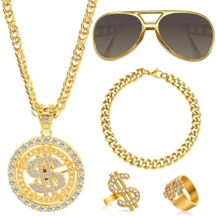 Grobble 5 Pièces Chaîne Dollar, Fausses Lunettes Hommes, Hip Hop Homme ...