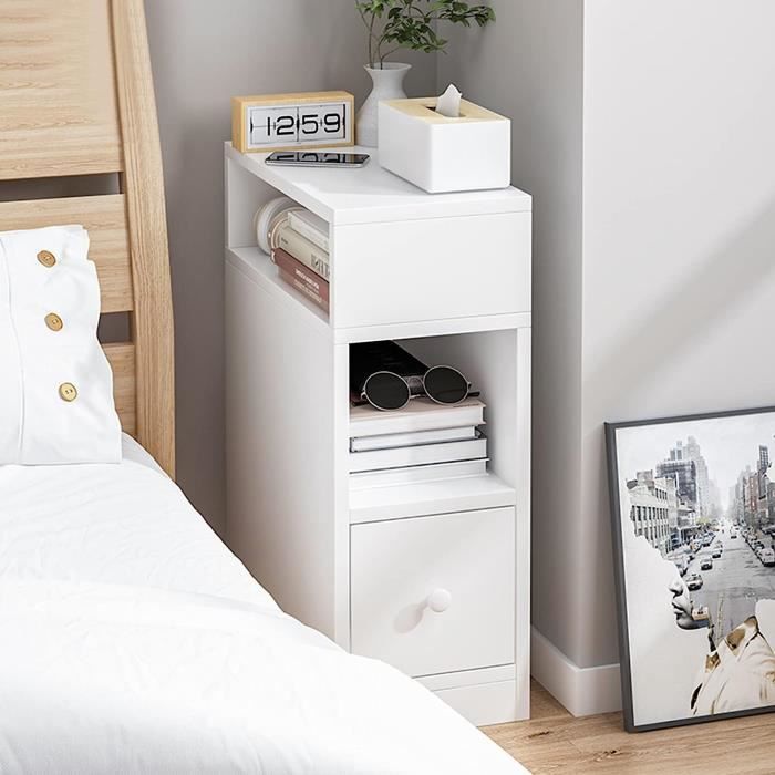 Table de Chevet Moderne en Bois étroit 25 cm - Blanc - Tables de chevet - Elégance - Chic ...