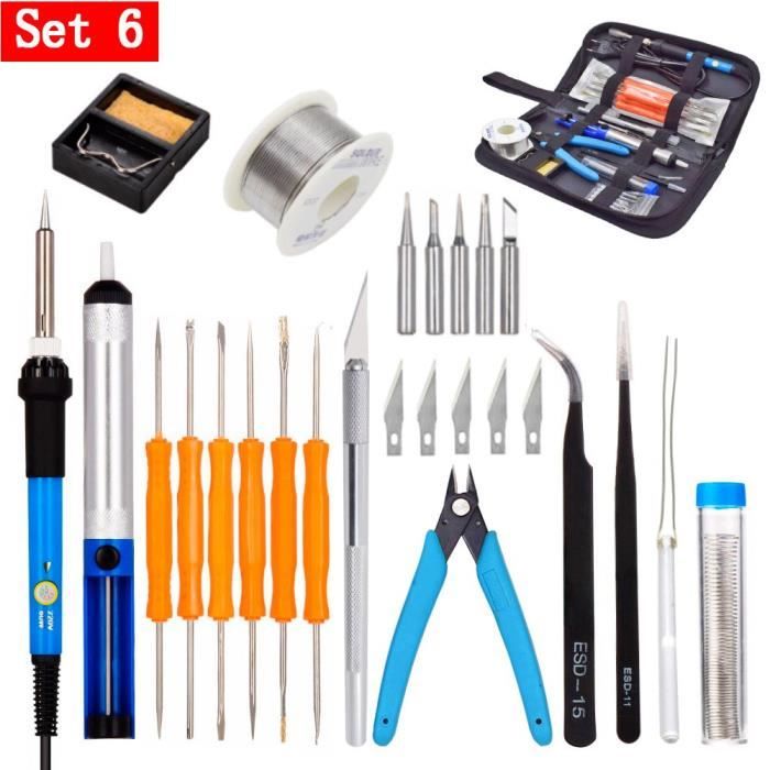 EU - 60W - Kit de fer à souder électrique à température réglable,60W, pointe de soudage, fil à ...