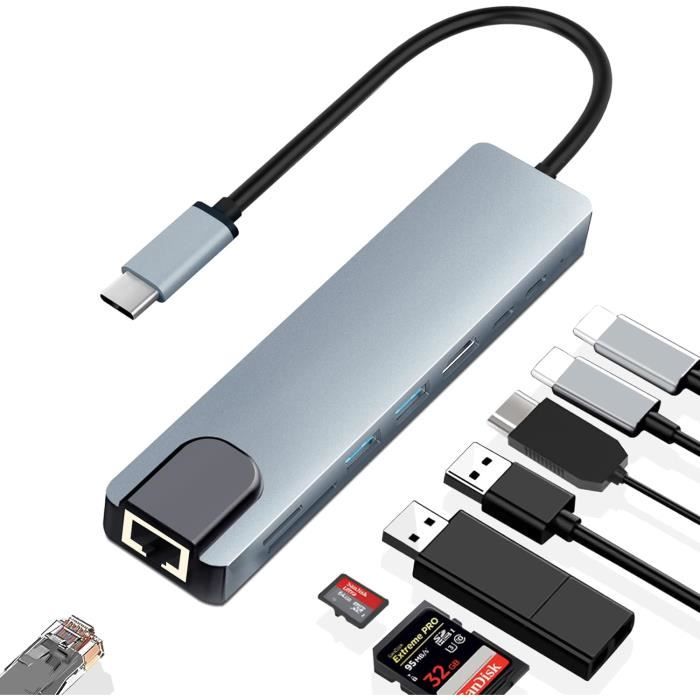 Hub Usb C 8 En 1 Adaptateur Multiport Usb C Station D'Accueil En Aluminium Avec 4K Hdmi Rj45 ...