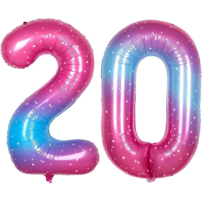 40 Pouces Foil Ballons Chiffre 20 Rose-Bleu (101Cm), Gonflable Hélium ...