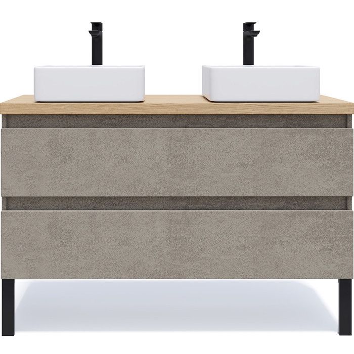 Meuble de salle de bain 2 vasques posées 120cm 2 tiroirs Béton - Hudson ...