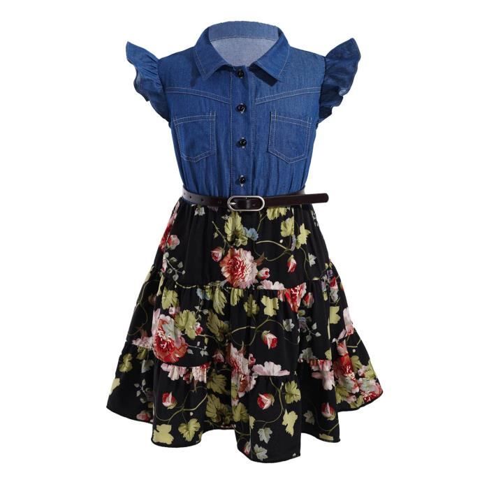 IEFIEL Robe de Plage Jean Fille Robe Été Fleurie Robe Bohême ...