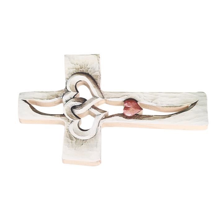 Croix en bois sculpté - PWSHYMI - Cœurs entrelacés - Décoration murale ...