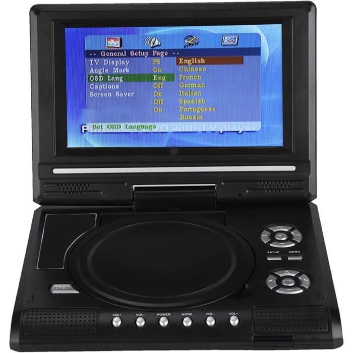 Lecteur Dvd Portable 7 Pouces Écran Rechargeable Tv Chargeur De Voiture ...