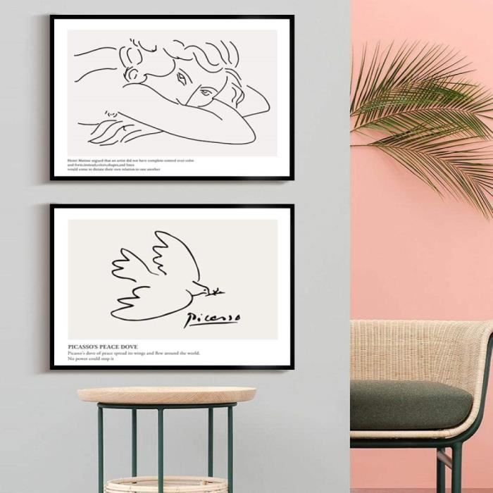 Art Picasso et Matisse Fille Pigeon Dessin au Trait Art Mural sur Toile ...