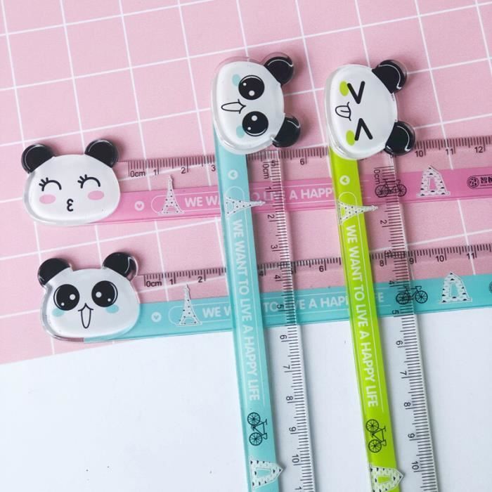 Regle - equerre,Règle droite Panda mignon Kawaii,2 pièces,mesure,dessin ...