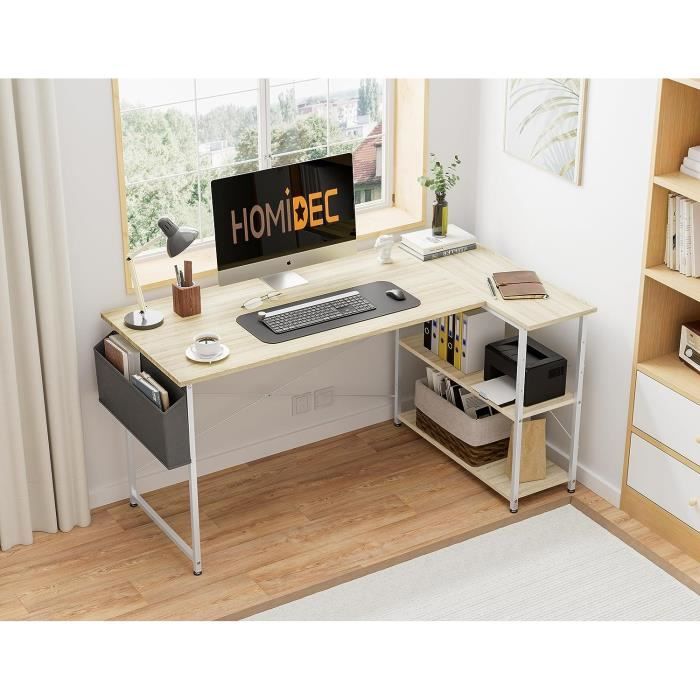 HOMIDEC Bureau d'ordinateur en forme de L 120 cm Bureau d'étude, bureau ...