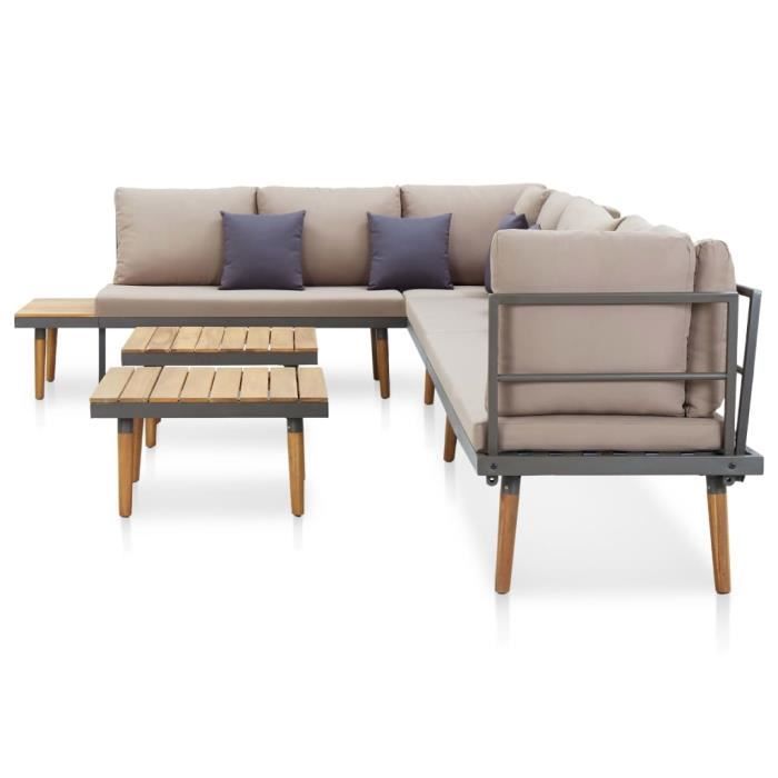 MOO Salon De Jardin 8 Places Avec Coussins Bois D'Acacia Solide ...
