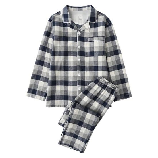 Pyjama Homme Plaid Carreau en Coton Couleur Unie Chemise de Nuit ...