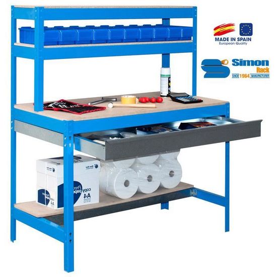 Etabli avec tiroir SimonRack BT-1 BOX 1200 BLEU/BOIS - Simon Rack - Cdiscount Bricolage