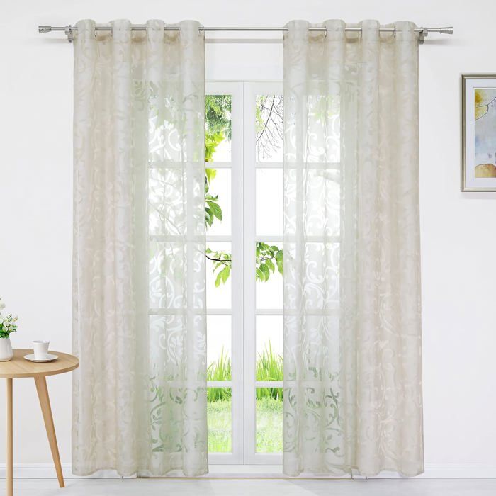 Jessica Voilage en Polyester avec Elégant Motif de Fleurs Rideau ...