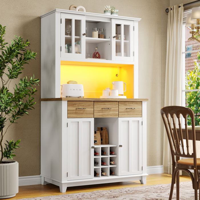 Buffet Hahut Salon LED,Vitrine,4 Portes 3 Tiroir Multi Niches,étagères ...