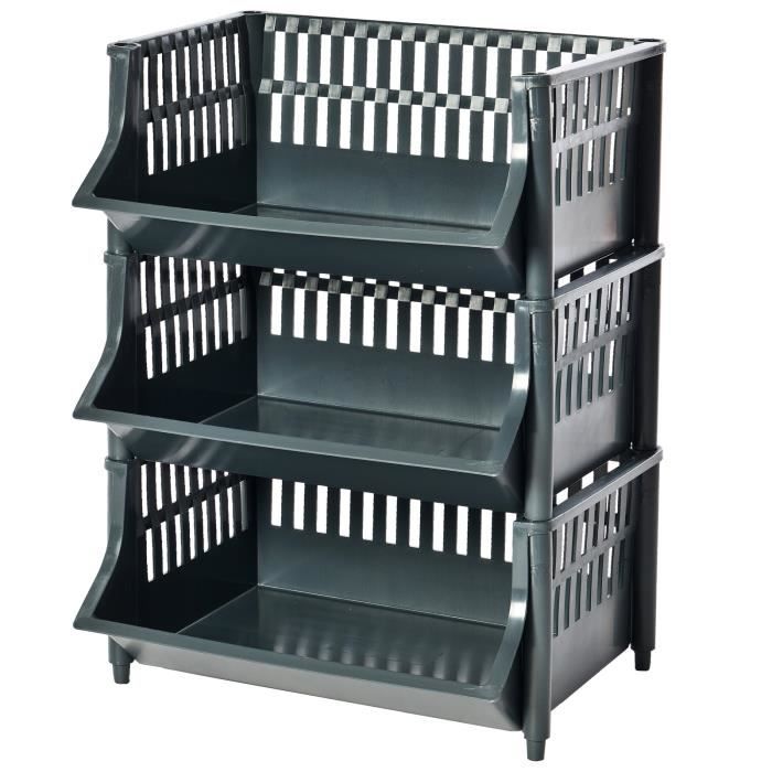 Étagère de rangement modulable en plastique 3 niveaux 55x41x30cm, Noir ...