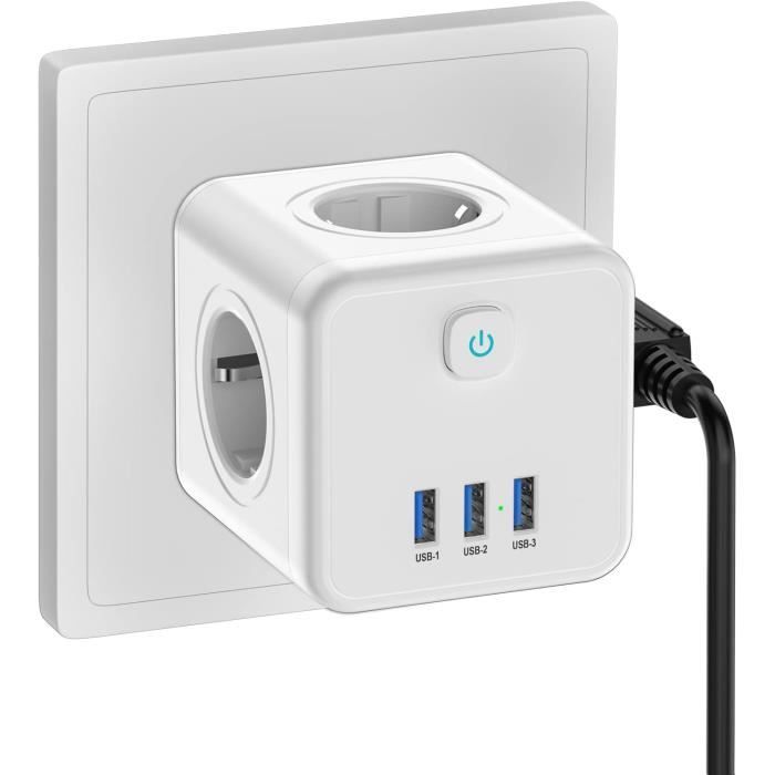 Prise Usb Multiple Multiprise Murale Cube 4 Prises Avec 3 Usb Secteur ...