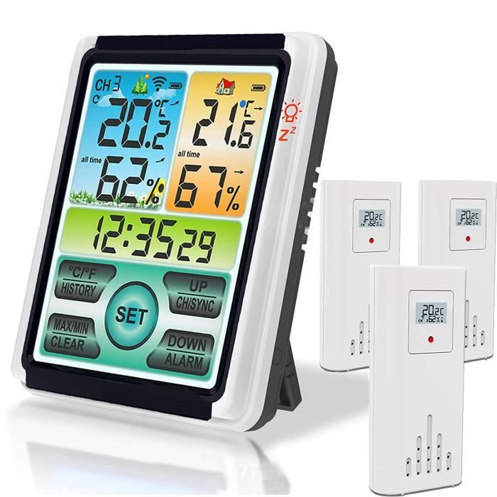 Station météo sans fil avec 3 capteurs extérieurs, écran couleur prévisions météo radio station ...