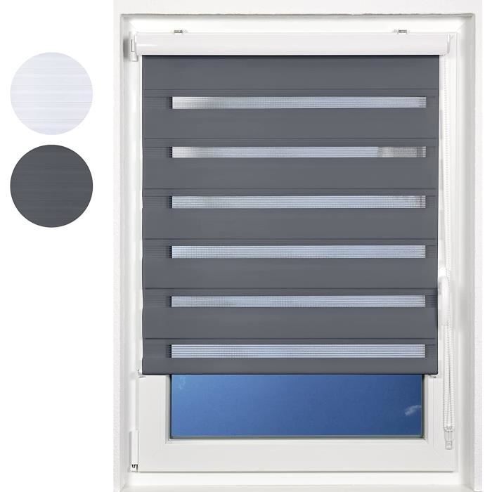 Store enrouleur double - Sans perçage - 120 x 150 cm - Gris [694 ...