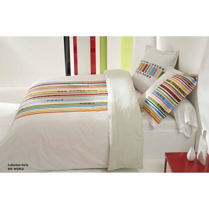 Housse de couette 220x240 + 2 taies volant plat 65x65 words - Cdiscount ...