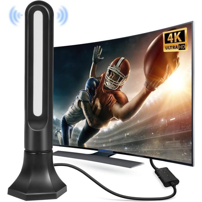 Antenne TV IntéRieure avec Amplificateur, PortéE Longue et Rotation 360°, avec CâBle Coaxial de ...