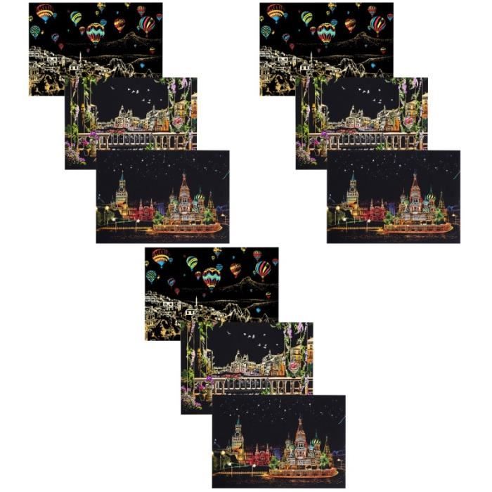 9 PCS Grande ville Nuit Scratch Picture Night Vue de la nuit Tableau de ...