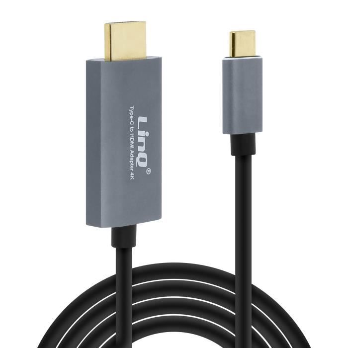 Câble MHL USB type C vers HDMI 4K Mâle Adaptateur Vidéo 2m LinQ Noir ...