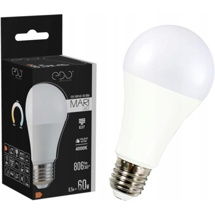 , Lampe Led Mari 8,5W 4000K Blanc Neutre Nw 806Lm non dimmable, Led E27 ...