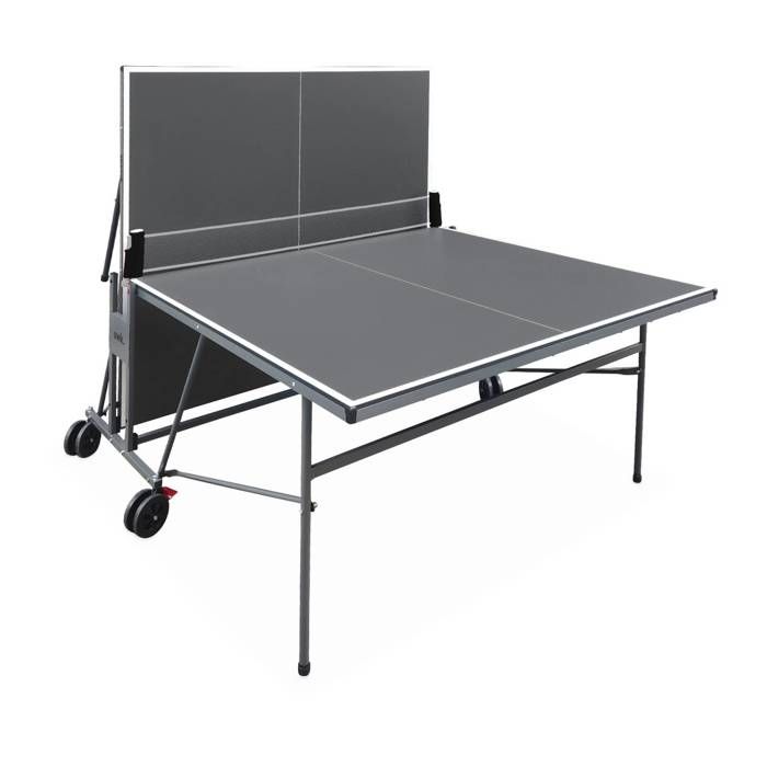 Table de ping pong INDOOR gris - table pliable avec 4 raquettes et 6 ...