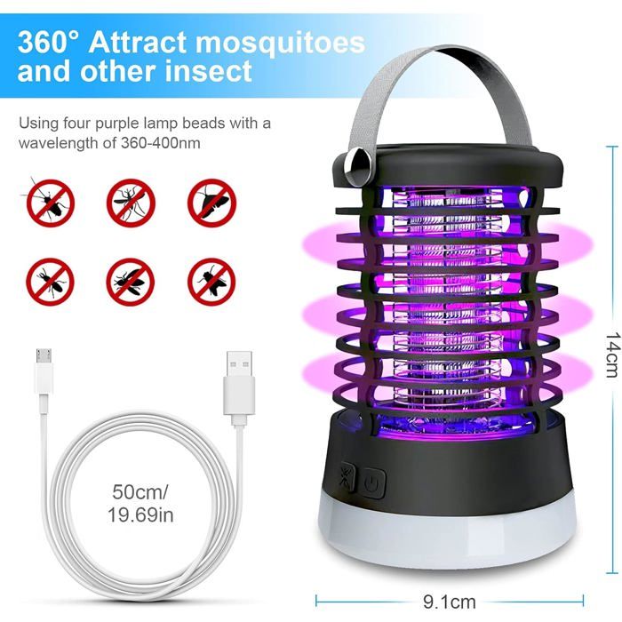 Lampe Anti Moustique Rechargeable,3 en 1 Lampe Anti Mouche Électrique ...