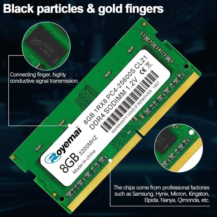 Memorycity Mémoire Ram 16 Go(2 X 8 Go), Ddr4, Pc4-25600S, 3200Mhz, 260 Pin Sodimm, 1,2 V, Cl21 ...