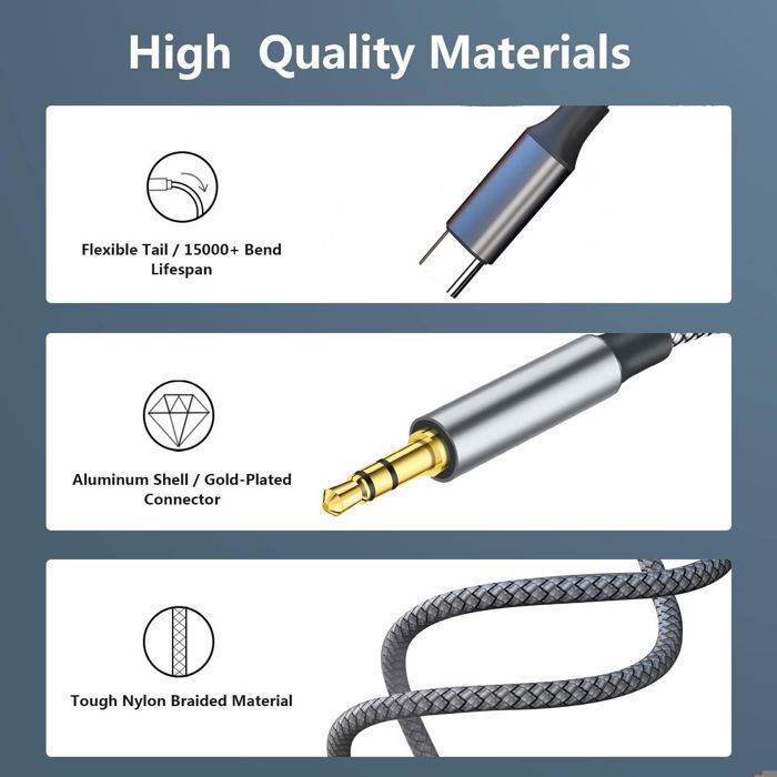 Câble Audio,Câble USB-C vers Jack 3,5 mm,Adaptateur Cable de Voiture ...