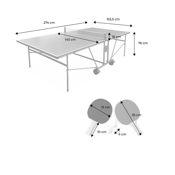 Table de ping pong INDOOR gris - table pliable avec 4 raquettes et 6 ...