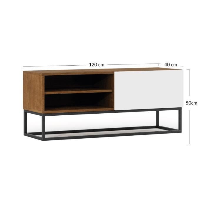 Roman - meuble tv - 2 niches - 120 cm - Bois / Blanc - Cdiscount Maison